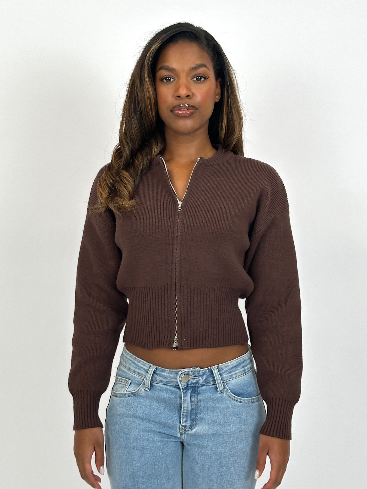 ZIP CARDIGAN CHOCO – FEMME FATALE FASHION